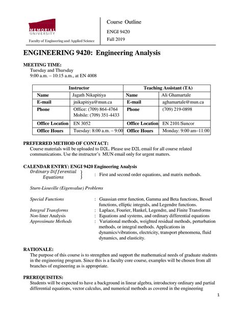 Solution Engi 9420 Engineering Analysis Course Outline Pdf Studypool