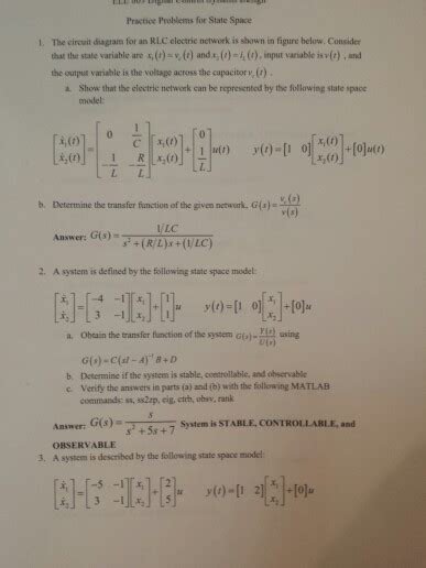 Solved Practice Problems For State Space The Circuit Diagram
