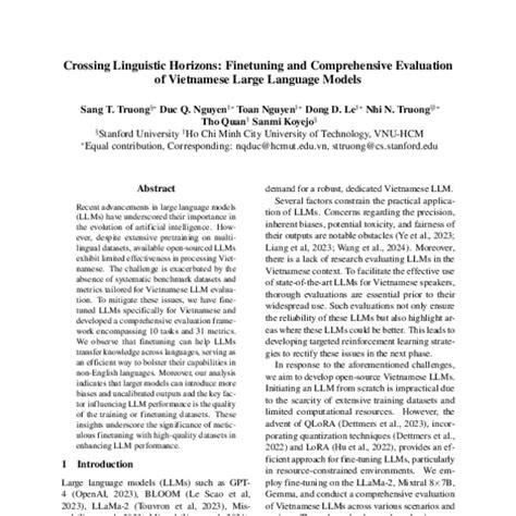 Crossing Linguistic Horizons Finetuning And Comprehensive Evaluation Of Vietnamese Large
