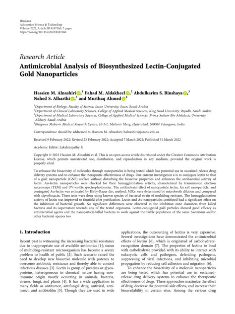 Pdf Antimicrobial Analysis Of Biosynthesized Lectin Conjugated Gold Nanoparticles