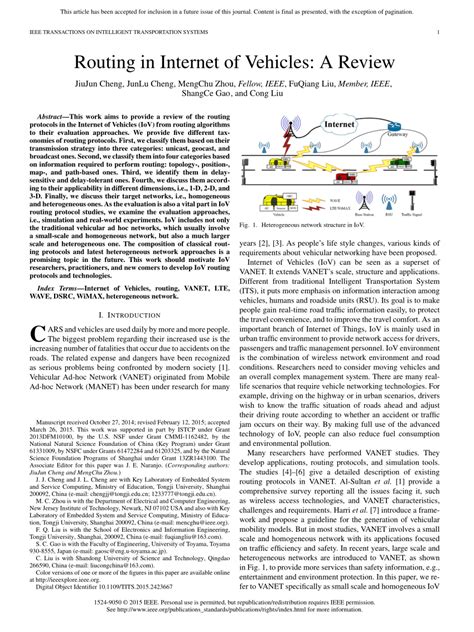 Pdf Routing In Internet Of Vehicles A Review