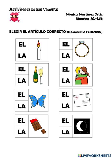 San Valentín Artículos Definidos Interactive Worksheet El Y La