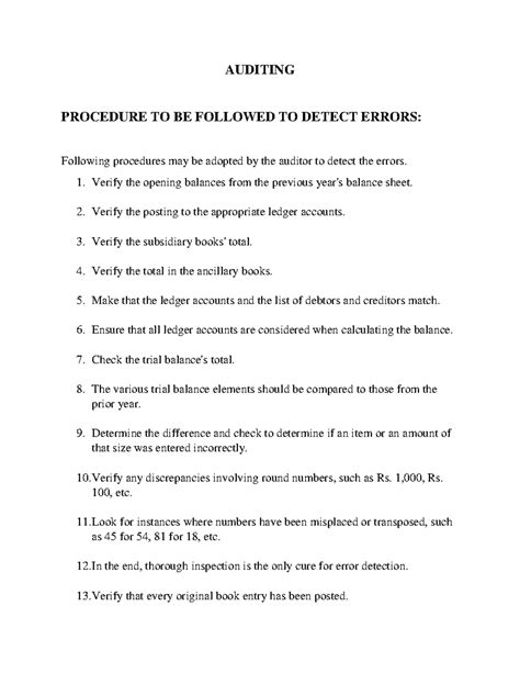 Auditing 4 AUDITING PROCEDURE TO BE FOLLOWED TO DETECT ERRORS Following Procedures May Be