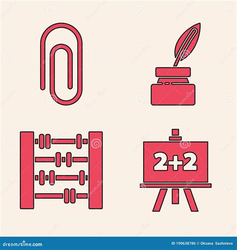 Set Chalkboard Paper Clip Feather And Inkwell And Abacus Icon Vector Stock Vector