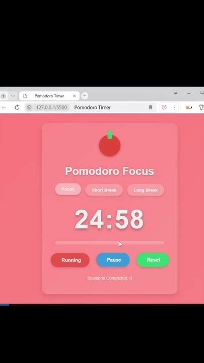 Pomodoro Timer Using Html Css And Javascript Focus Timer Web App Ui Design Youtube