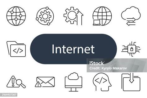 인터넷 설정 아이콘입니다 지구 기어 휴대용 퍼스널 컴퓨터 구름 네트워크 폴더 이메일 경고 데이터 이전 통신 연결성 웹 사이트