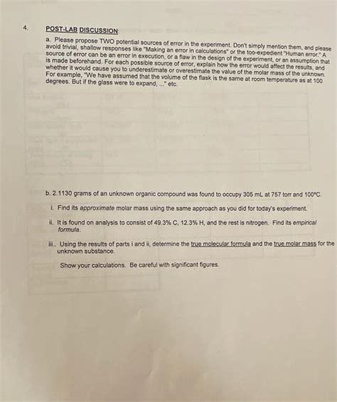Solved 4 Post Lab Discussion A Please Propose Two