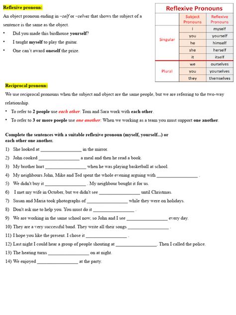 Reflexive And Reciprocal Pronouns Pdf Pronoun Syntactic Relationships