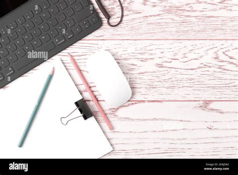 Toned Desk Image With Laptop Keyboard Office Paper Computer Mouse And Pencil Office And Work