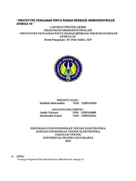 Prototype Pengaman Pintu Rumah Berbasis Mikrokontroler Atmega 16 Pdf