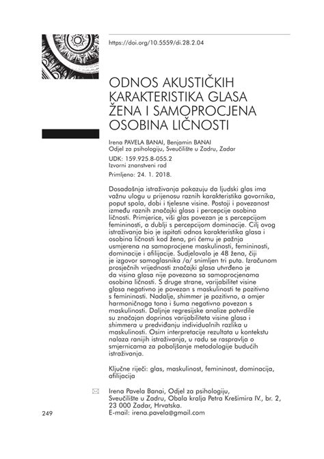 Pdf Relationships Between Acoustic Characteristics Of Female Voice