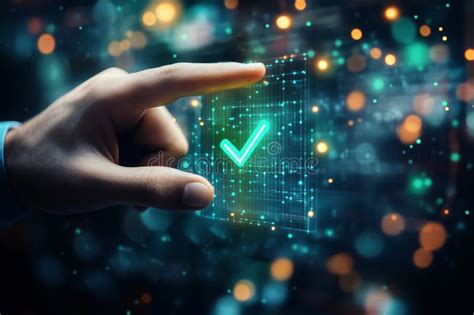 Hand Interaction With Digital Interface Displaying A Verified Check