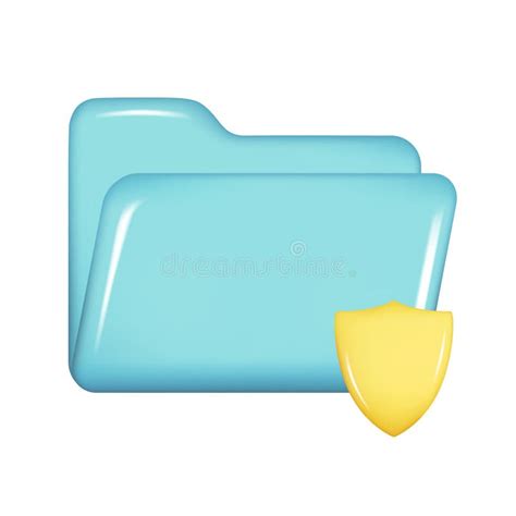 Realistic D Blue Folder With Shield Icon Decorative D User Management Opened File Element