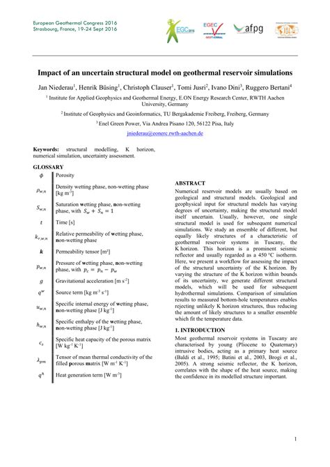 Pdf Impact Of An Uncertain Structural Model On Geothermal Reservoir Simulations