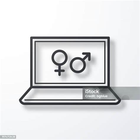 성별 기호가 있는 노트북 흰색 배경에 그림자가 있는 선 아이콘 0명에 대한 스톡 벡터 아트 및 기타 이미지 0명 3차원 형태 개념 Istock