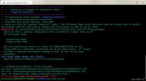 could not find a package configuration file provided by “rospy“ with