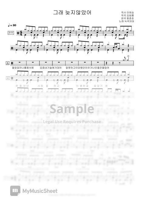 녹색지대 그래늦지않았어 7080드럼 악보 By 나이스드럼