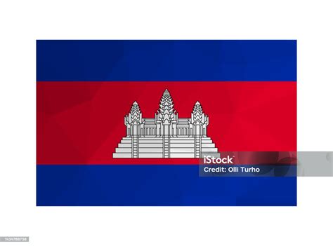 벡터 일러스트레이션 캄보디아의 공식 사령관 빨간색 파란색의 국기와 흰색 사원 단지 앙코르 와트 다각형 스타일 개념에 대한 스톡 벡터 아트 및 기타 이미지 Istock