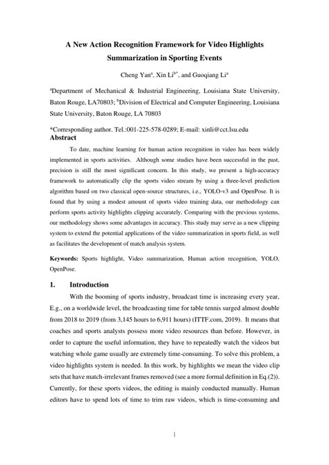 Pdf A New Action Recognition Framework For Video Highlights Summarization In Sporting Events