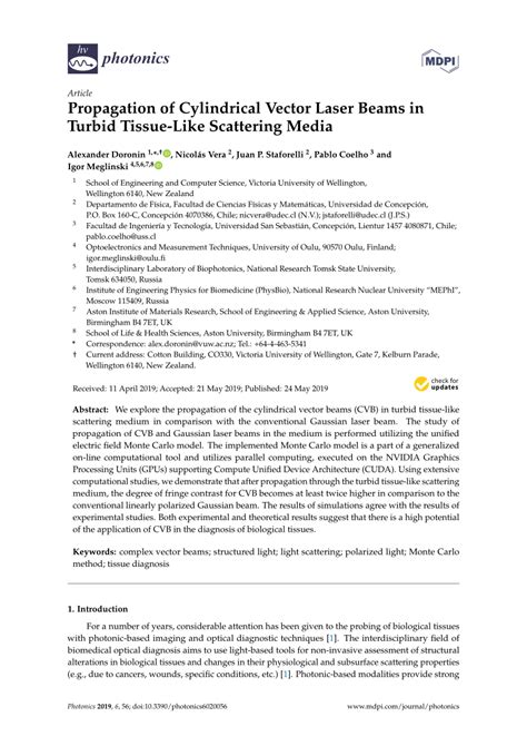 Pdf Propagation Of Cylindrical Vector Laser Beams In Turbid Tissue