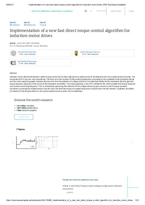Pdf Implementation Of A New Fast Direct Torque Control Algorithm For