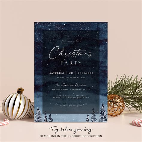 Editable Winter Christmas Party Invitation Rustic Christmas Party