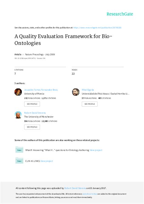Pdf A Quality Evaluation Framework For Bio Ontologies