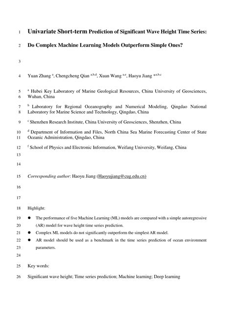 pdf univariate short term prediction of significant wave height time