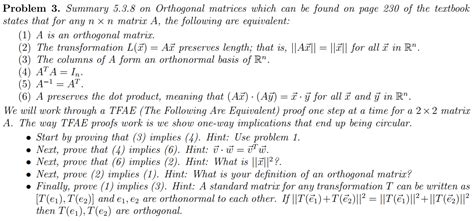 Solved Problem 3 Summary 5 3 8 On Orthogonal Matrices Which