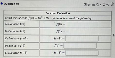 solved question 10function evaluationgiven the function