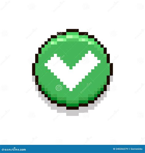 Simple Flat Pixel Art Illustration Of Round Green Accept Checkmark Interface Button Stock Vector