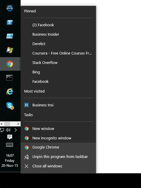 Windows Remove Chrome S Most Visited Icon On Taskbar Not The Tabs Super User