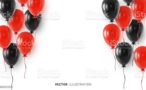 현실적인 빨간색과 검은 색 헬륨 풍선과 중앙에 무료 복사 공간이있는 웹 배너 디자인 템플릿 벡터 일러스트 레이 션 빨강에 대한