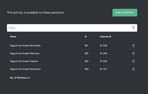 How Do I Select Partitions For An Activity Taguchi Support