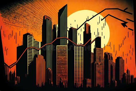 Declining Graphs Of A Stock Market Crash Overlap Modernistic City