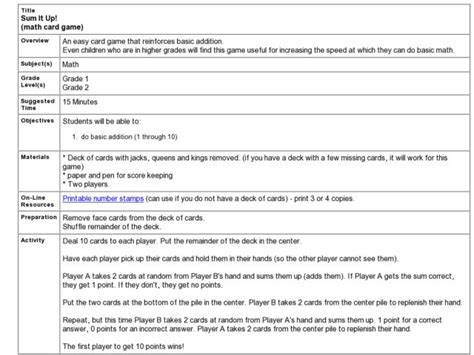 Sum It Up Lesson Plan For 3rd 5th Grade Lesson Planet
