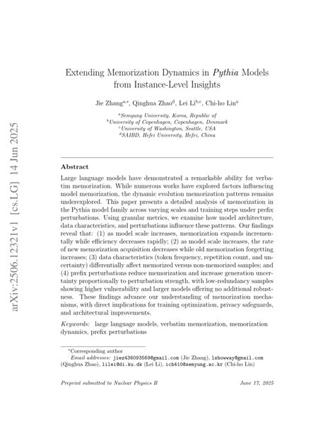 Pdf Extending Memorization Dynamics In Pythia Models From Instance