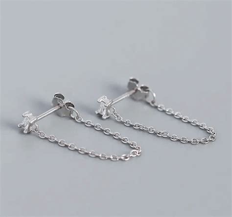 ვერცხლის საყურე ცირკონით ძეწკვიანი ჩამკეტით