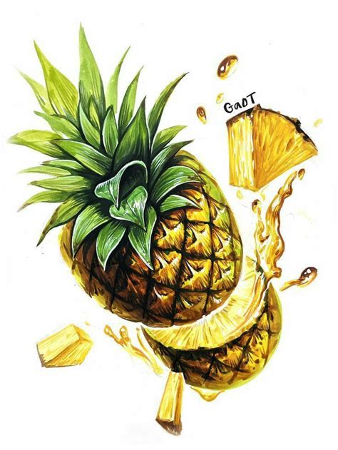 خزف에 있는 핀 파인애플 그림 디자인 과일