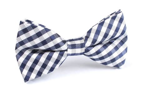 Navy Blue Gingham Bow Tie Seersucker Check Pre Tied Bowties For Men