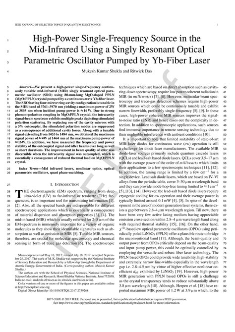Pdf High Power Single Frequency Source In The Mid Infrared Using A Singly Resonant Optical