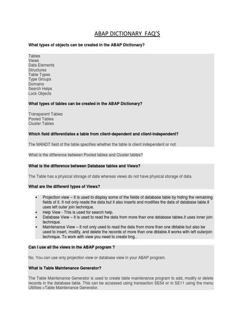 abap dictionary faq pdf table database databases