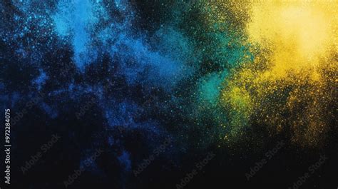 Vibrant Blue And Yellow Powder Explosion On A Dark Background Creating An Artistic And Dynamic