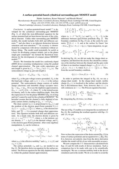 Pdf A Surface Potential Based Cylindrical Surrounding Gate Mosfet Model