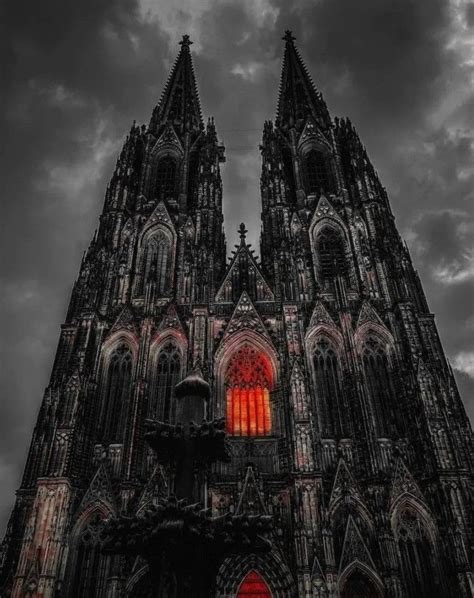 Gothic Cathedral With Red Windows Cathedral With Red Lighting Dark