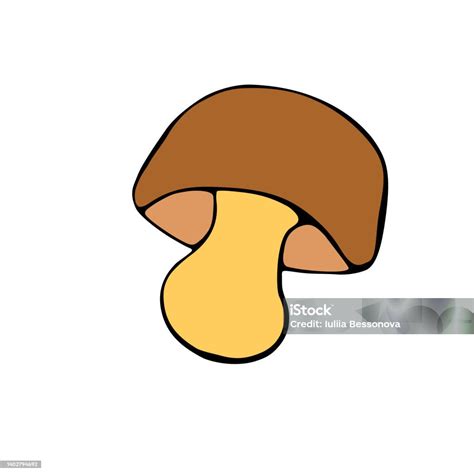 낙서 플랫 스타일의 벡터 컬러 버섯 손으로 그린 윤곽선 일러스트레이션 클립 아트 흰색 배경에 고립 된 디자인 요소 자연 숲 추수