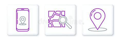 Set Line Map Pin Infographic Of City Map Navigation And Folded With Location Marker Icon