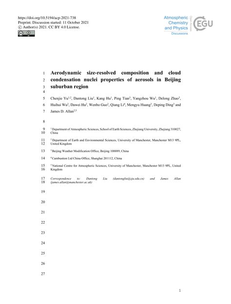 Pdf Aerodynamic Size Resolved Composition And Cloud Condensation Nuclei Properties Of Aerosols