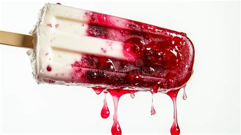 Glossy Gelatin Popsicle Drips With Vibrant Raspberry Syrup Against A