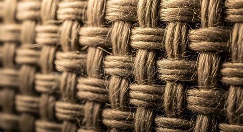 Close Up Macro Shot Of Woven Jute Fabric Texture With Natural Fibers